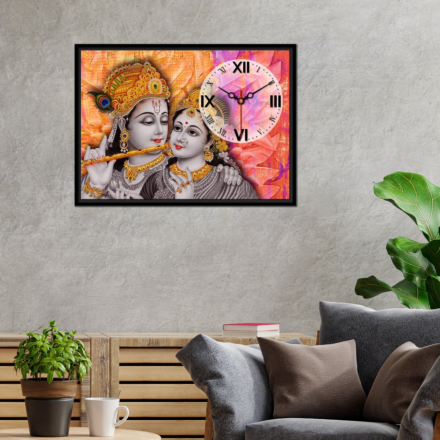 Floating Frame Lord Krishna Wall Painting with Clock – Homcraft