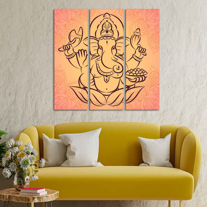 Lord Ganesha Wall Painting of Three Panels – Homcraft